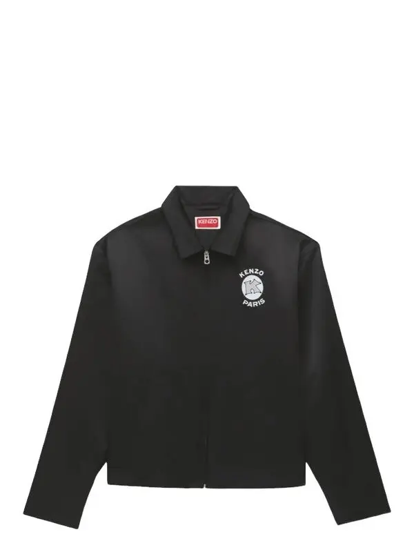 Kenzo Emblem Zip Up Coach Jacket In Coated Nylon - Black