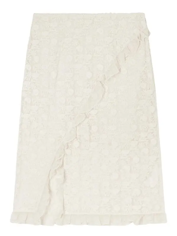 DÔEN Aurella Embroidered Lace Midi Skirt - Off White