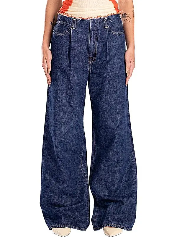 SLVRLAKE Belt Loop Pleated Wide-leg Jeans - Indigo