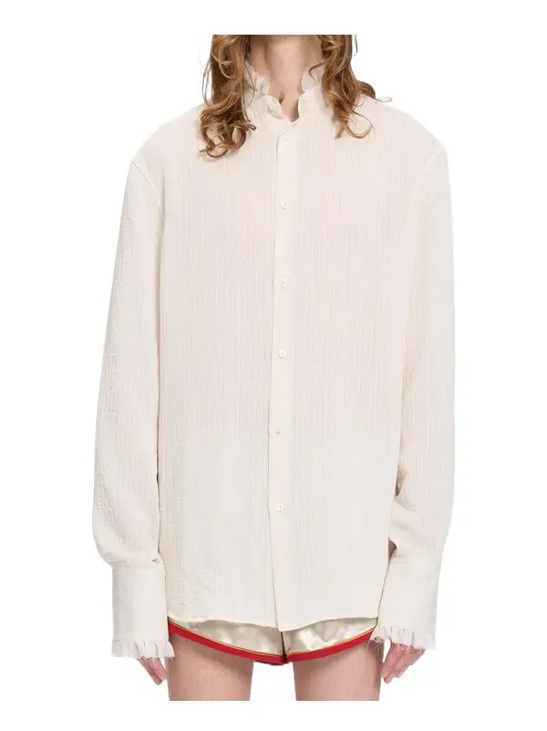 ANN DEMEULEMEESTER Stand Collar Shirt With Silk Creponne Ruffles - Chalk