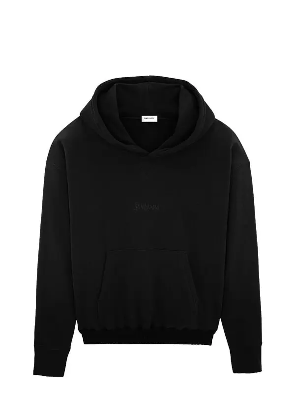 Saint Laurent Logo Embroidered Long-sleeved Hoodie - Black