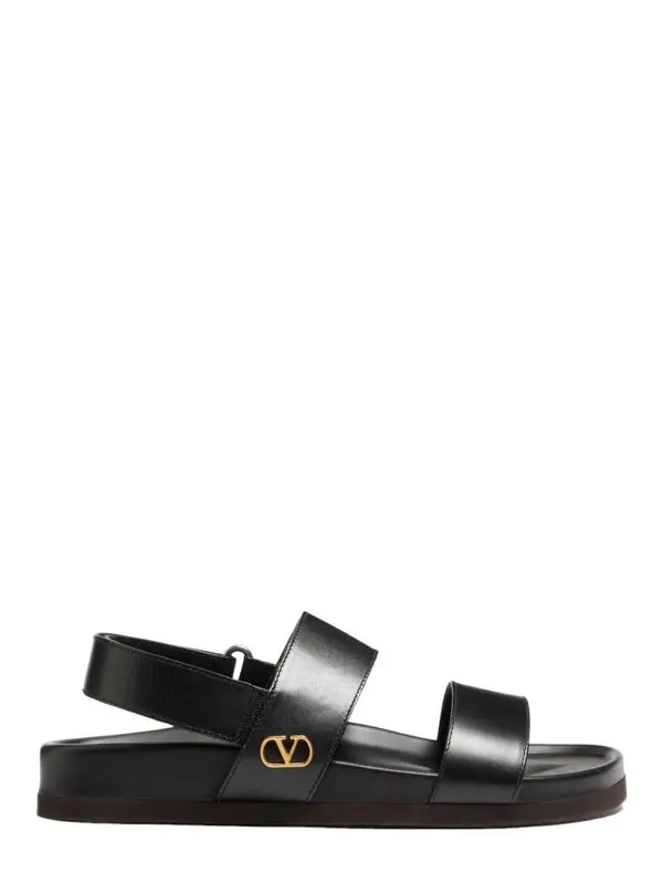 Valentino Garavani Studshield Flat Sandals With Adjustable Ankle Strap - Black