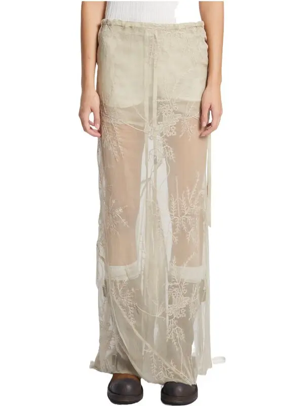 ANN DEMEULEMEESTER Sheila Long Bias Skirt With Lace Details - Nude