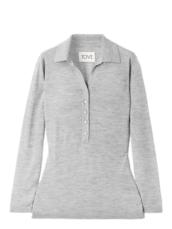 Tove Austine Wool And Silk-blend Polo Shirt - Grey