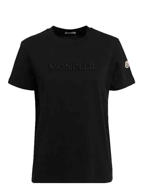 Moncler Embroidered Tonal Logo Cotton T-shirt - Black