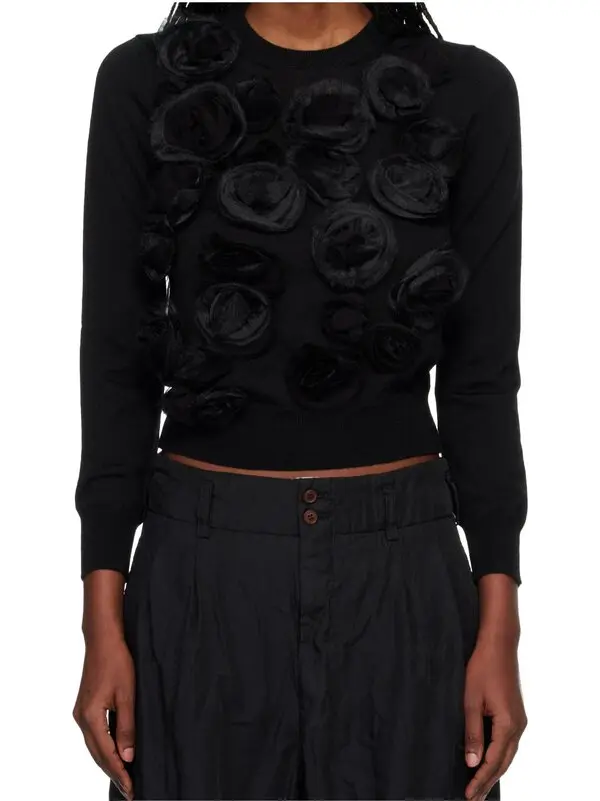 Comme Des Garçons Long Sleeve Knit Top With Embellished Neckline - Black