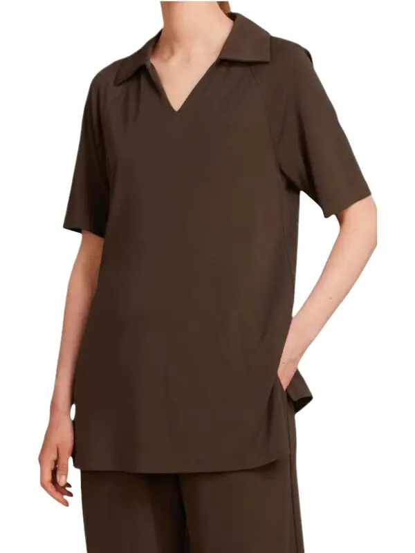 Max Mara Short Sleeve V-neck Polo Shirt With Side Slits - Green