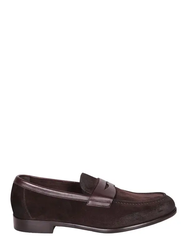 DOUCAL'S Suede Moccasins With Contrast Strap - Dark Brown