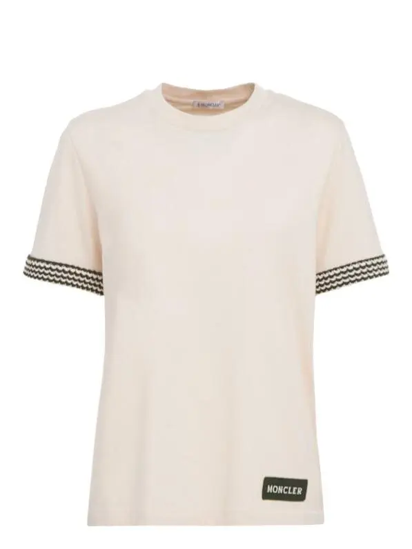 Moncler Crochet-trimmed Cotton Logo T-shirt - White
