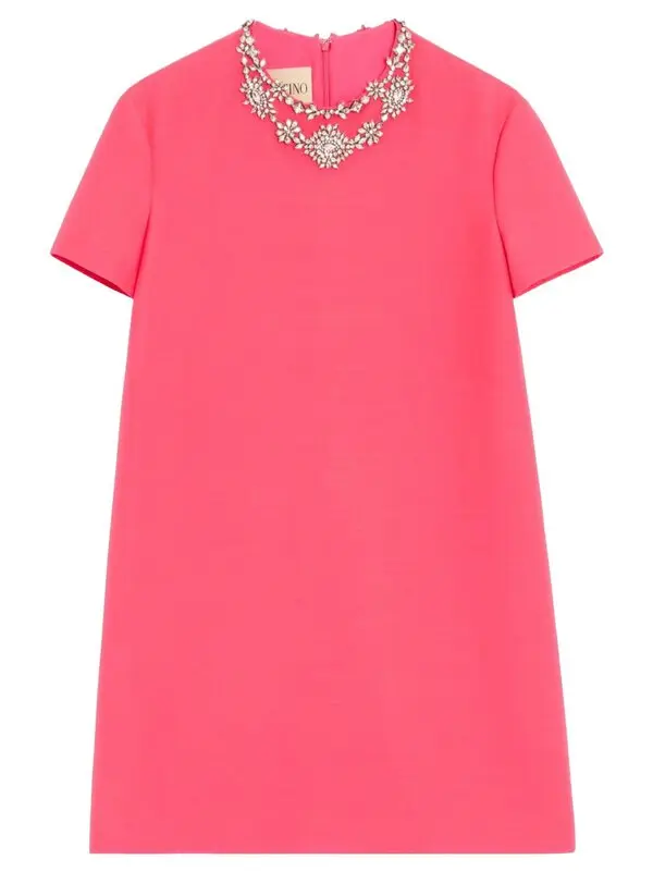 Valentino Garavani Embellished Crepe Couture Short Dress - Coral/silver