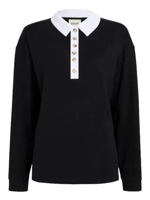 Khaite Polo Collar Long Sleeve Top - Black