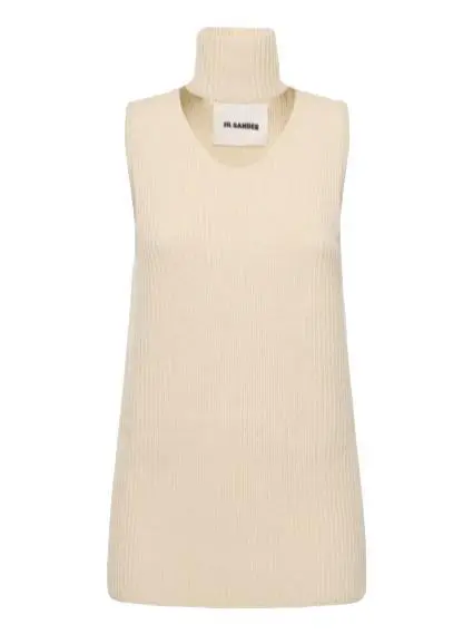 JIL SANDER Rib Knitted Vest With Detachable Collar - Nude