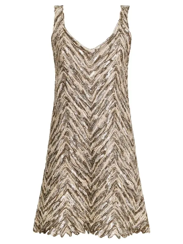 Brunello Cucinelli Chevron Embellished Mini Dress - Brown