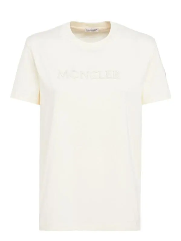 Moncler Embroidered Tonal Logo Cotton T-shirt - White