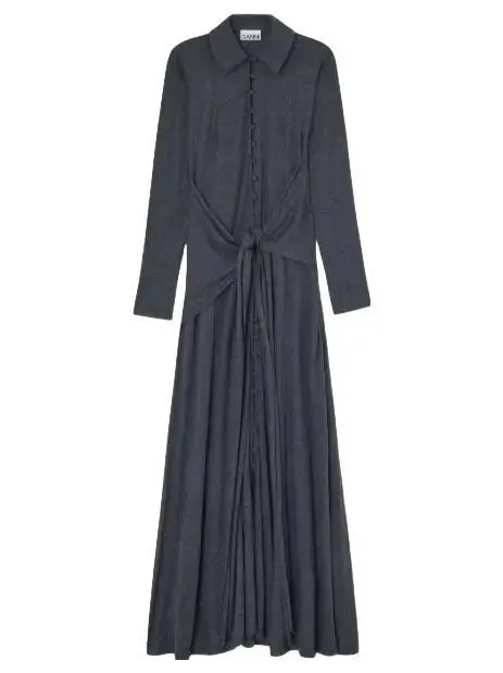 GANNI Tie-front Jersey Maxi Dress - Phantom Black