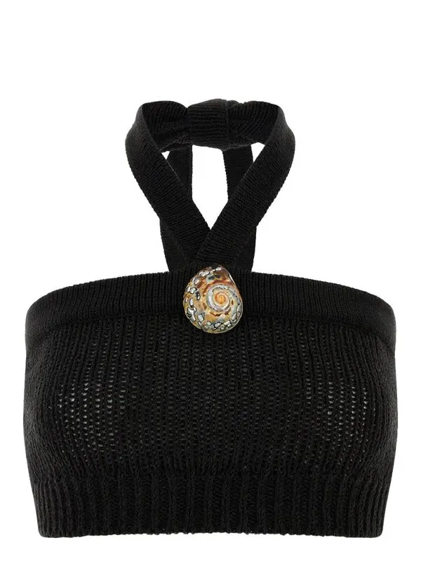 Alanui Knit Crop Top With Shell Detail - Black