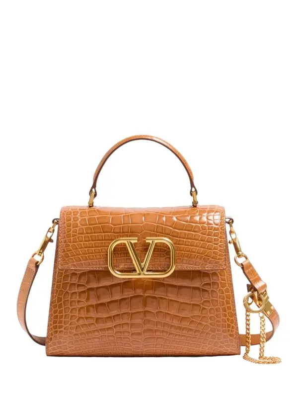 Valentino Garavani Croc Effect Flap Shoulder Bag - Brown