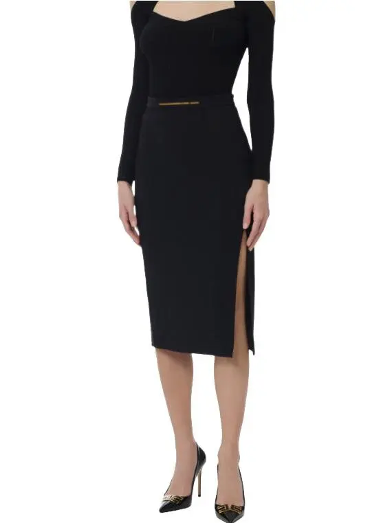 Elisabetta Franchi Pencil Skirt With Golden Metal Accessory - Black