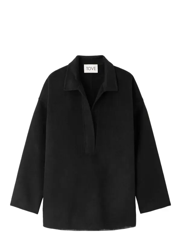 Tove Deryn Wool-blend Long Sleeve Polo Shirt - Black
