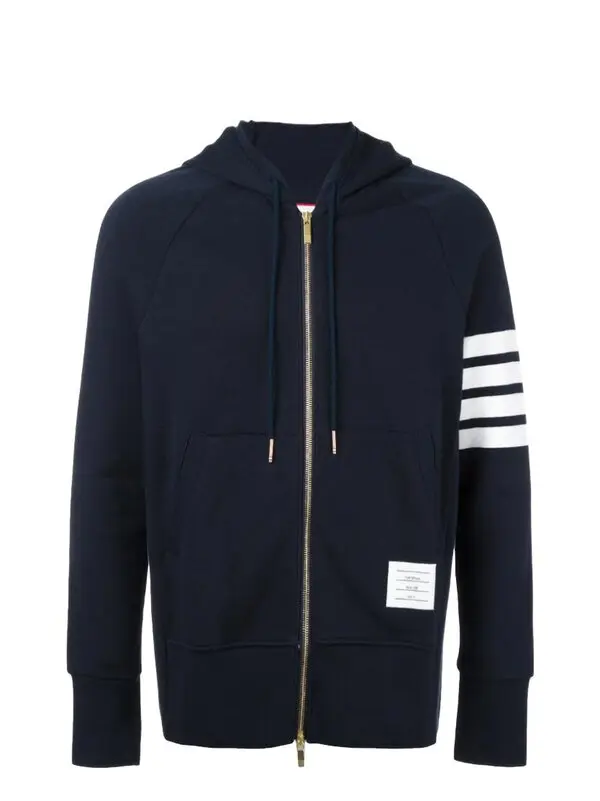 Thom Browne 4-bar Striped Zip-up Hoodie - Black