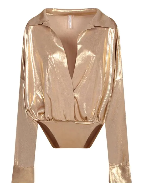 Norma Kamali Deep V-neck Bodysuit With Bonded Collar - Golden