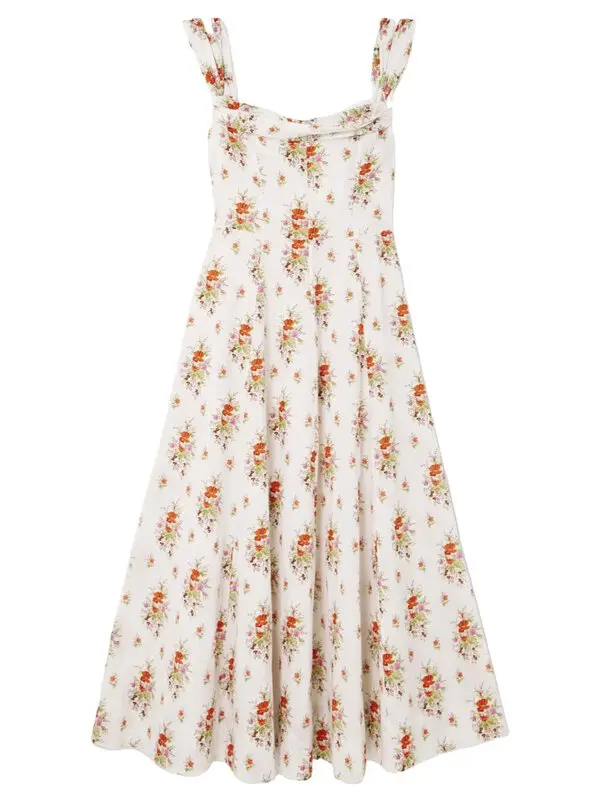 DÔEN Clea Ruffle Print Midi Dress - White