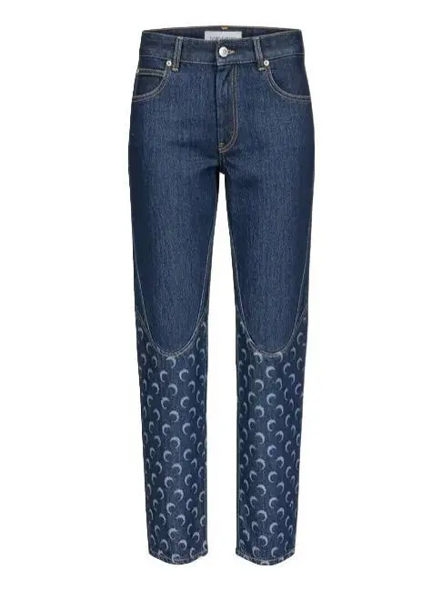 MARINE SERRE Moon Print Paneled Jeans - Blue