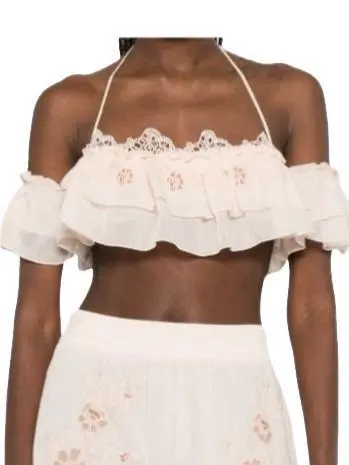 Ermanno Scervino Lace-trimmed Ruffle Top - White