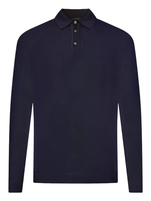 ROBERTO COLLINA Three-button Long-sleeved Polo Shirt - Navy