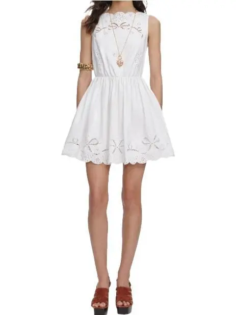 SELF-PORTRAIT Embroidered Scalloped Hem Mini Dress - White