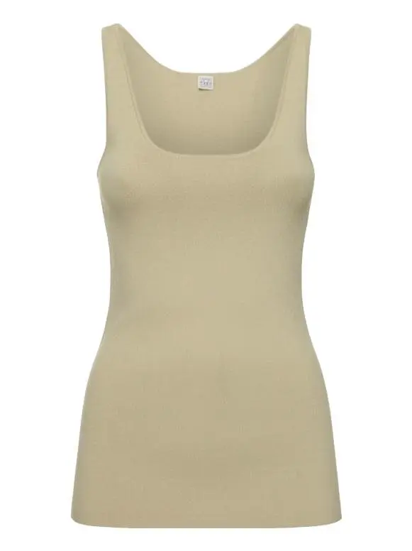 TOTEME Compact Knit Scoop Neck Tank Top With Side Slits - Nude