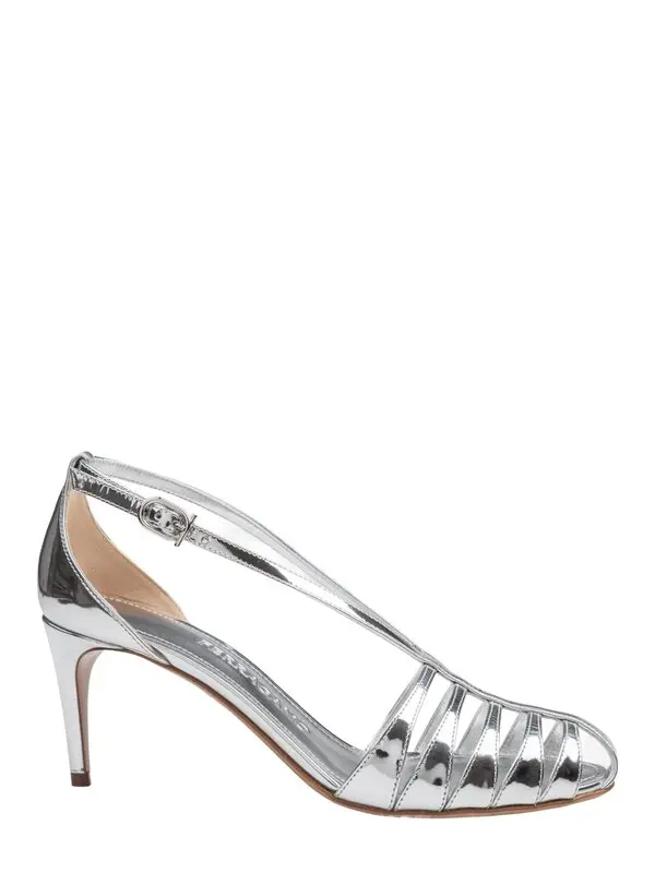 FERRAGAMO Metallic Buckled Heeled Sandals - Gray