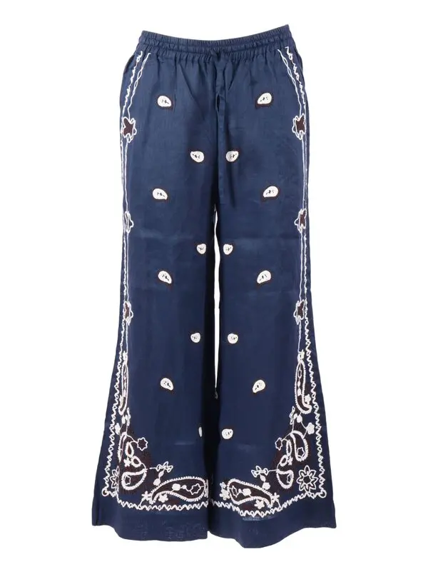 P.a.r.o.s.h Bandana Printed Embroidered Drawstring Pants - Blue