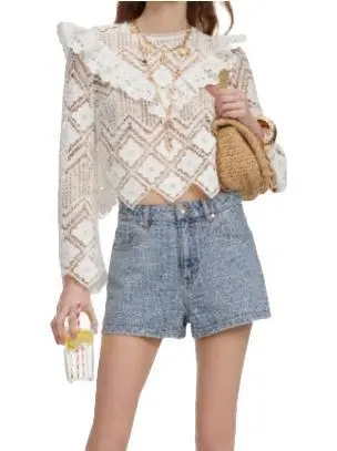 SELF-PORTRAIT Guipure-lace Ruffled Top - White