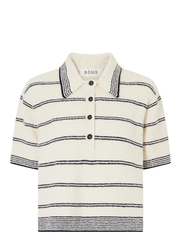 RÓHE Klara Striped Polo Shirt - White