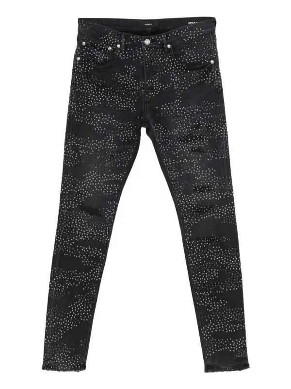 PURPLE BRAND Embellished Distressed Denim Jeans - Black