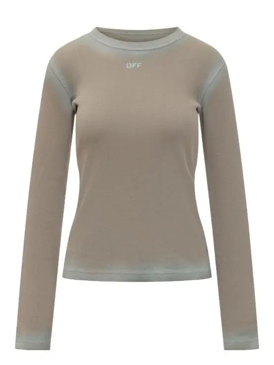 Off-White Logo Printed Crewneck Top - Beige