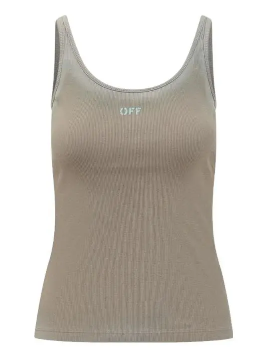 Off-White Logo Printed Ribbed-knit Tank Top - Beige