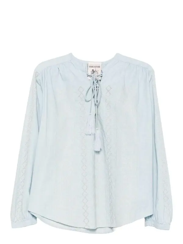 SEMICOUTURE Zillah Embroidered Blouse - Ice-blue