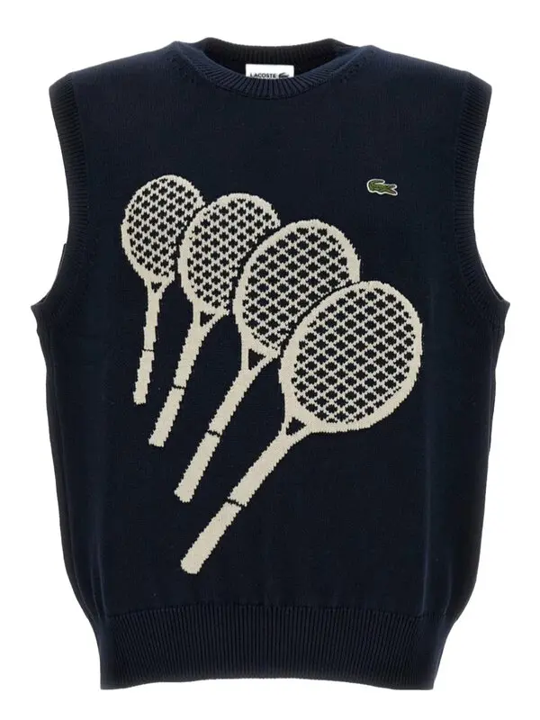 Lacoste Jacquard Tennis Knit Sweater Vest - Blue