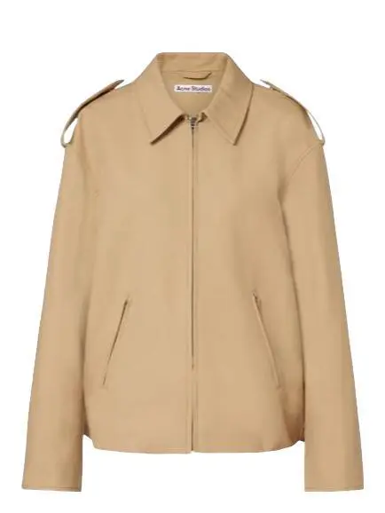 Acne Studios Cotton Satin Jacket With Epaulets And Logo Detail - Nude