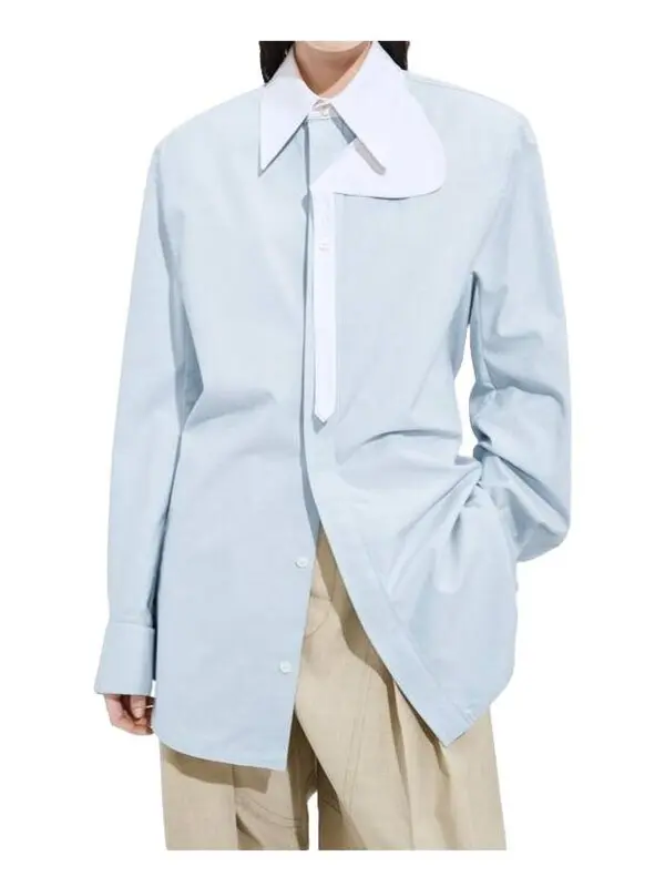 Bottega Veneta Belted Contrast-collar Shirt - Blue