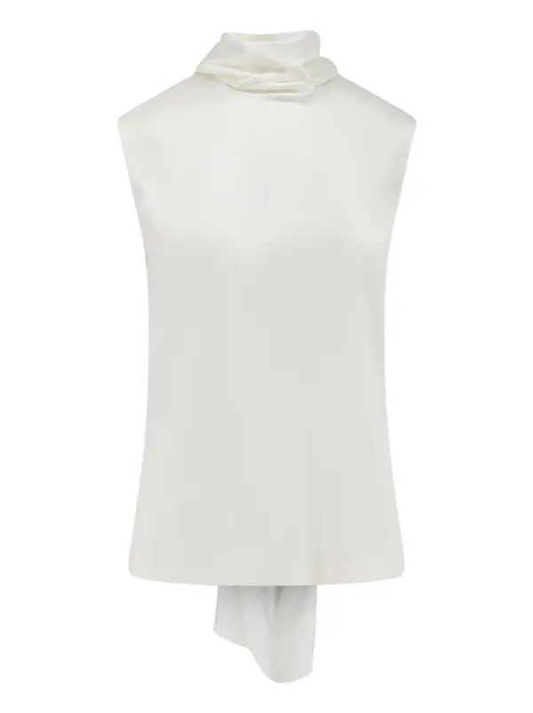 Bottega Veneta Sleeveless Stretch Satin Top With Scarf Detail - White