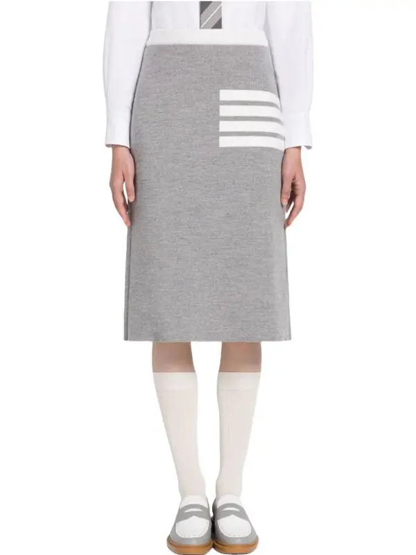 Thom Browne A-line Merino Wool Midi Skirt - Light Gray
