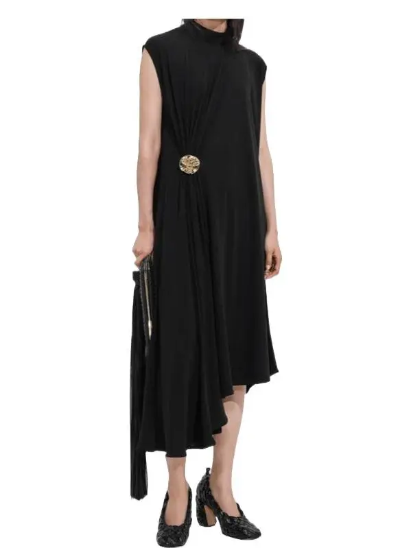 Bottega Veneta Sleeveless Crepe Jersey Dress With Asymmetrical Design - Black