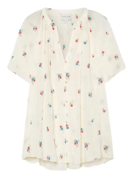 FORTE_FORTE Embroidered Floral Voile Shirt - Butter