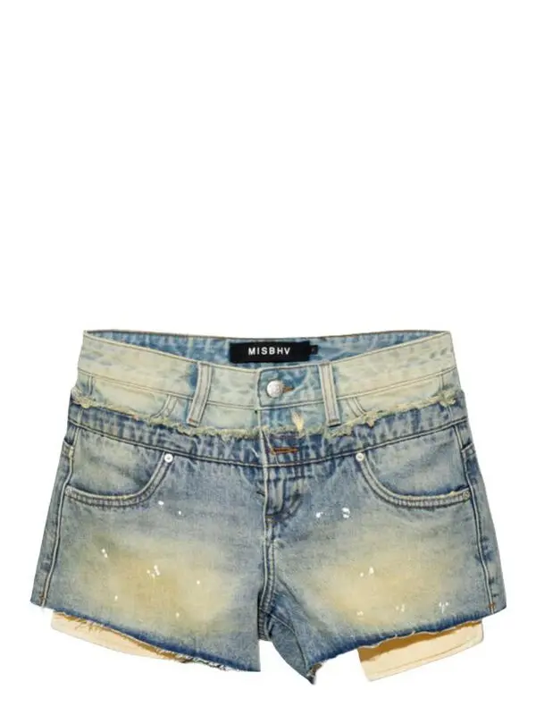 MISBHV Layered Frayed Hem Shorts - Denim