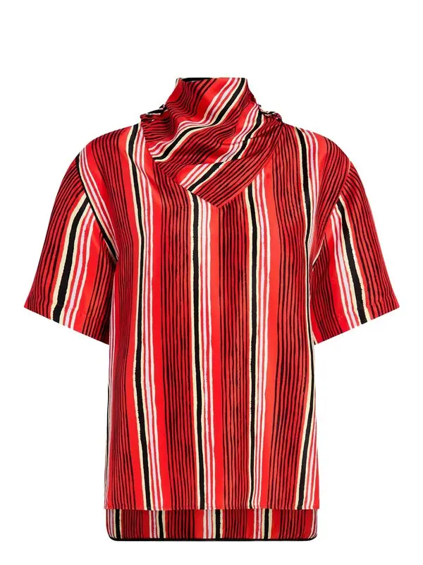 Proenza Schouler Striped High Neck Blouse - Red