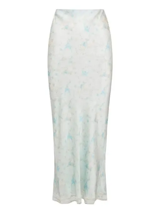 LoveShackFancy Floral Midi Skirt With Lace Trim - Snowflake Blue