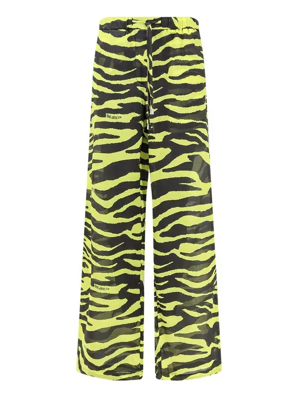 Attico Zebra Print Wide Leg Pants - Black
